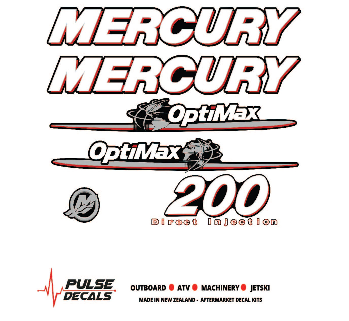 Mercury OPTIMAX 200hp Aftermarket decal kit – Pulse Decals