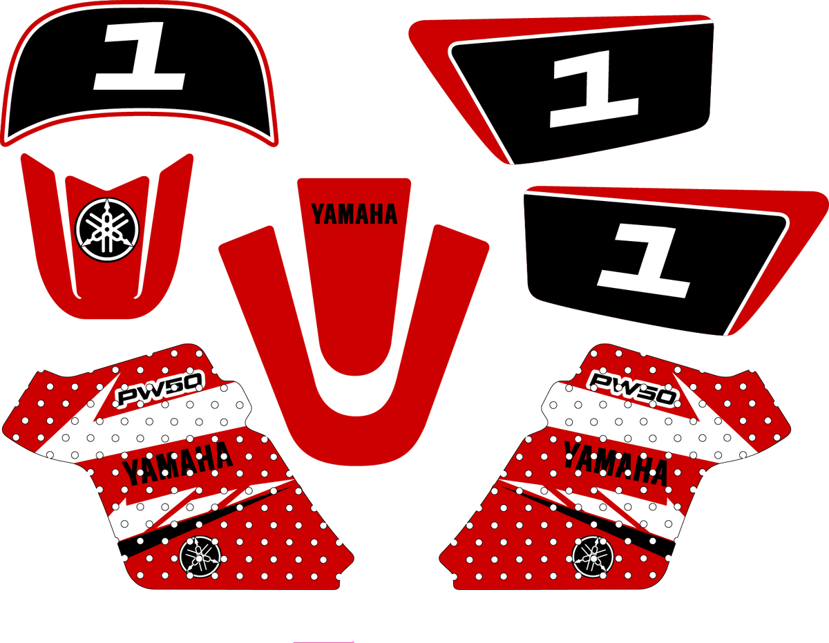 RED RACING STYLE GRAPHICS KIT FOR PW50 YAMAHA – Pulse Decals